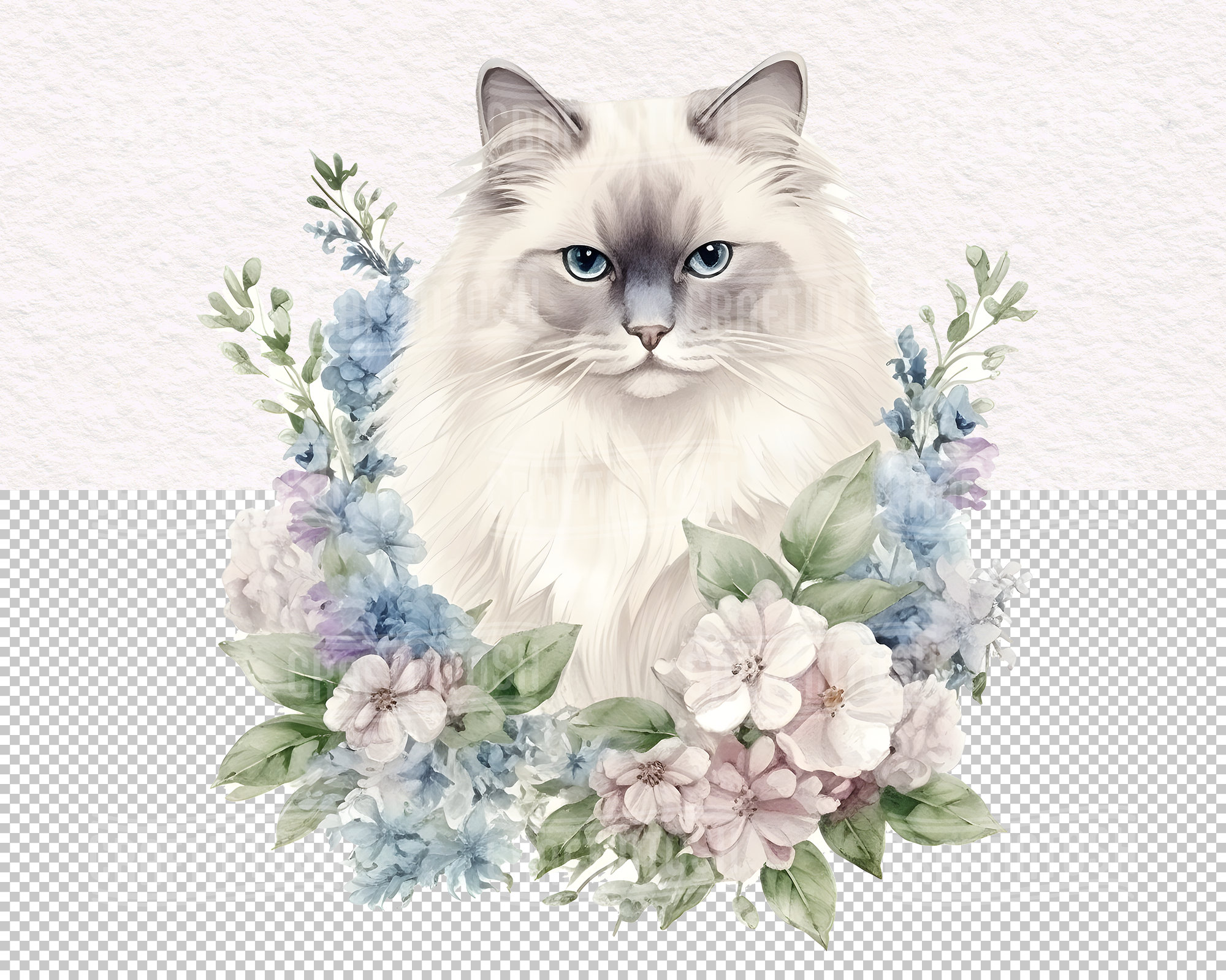 Watercolor Birman Cat Clipart Transparent PNG for Birman Cat Wall Art ...