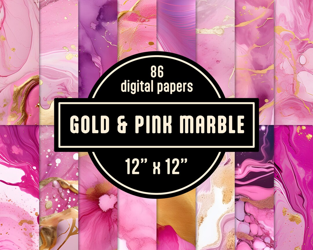 Pink Gold Abstract Fluid Paint Texture Digital Paper, Marble Textures ...