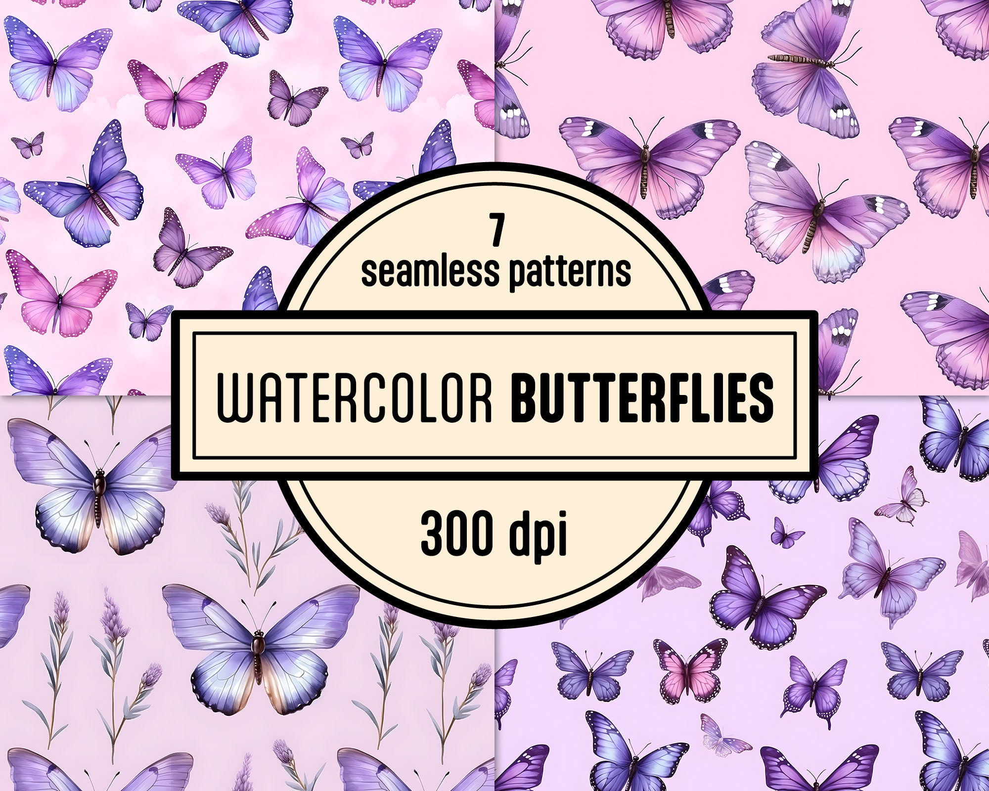 Purple Pink Butterfly Seamless Patterns - Digital Graphics Instant ...