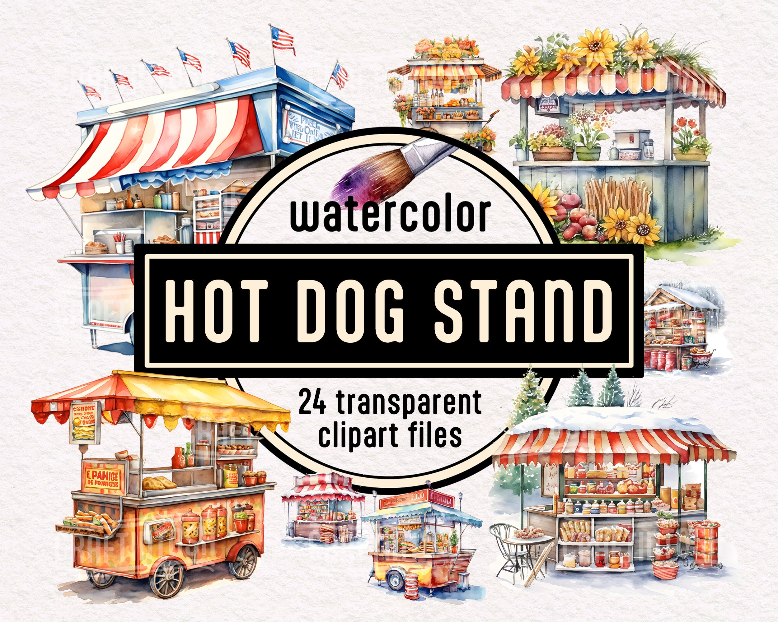 Watercolor Hot Dog Stand Clipart Sausage Bun PNG Grilled Wiener ...