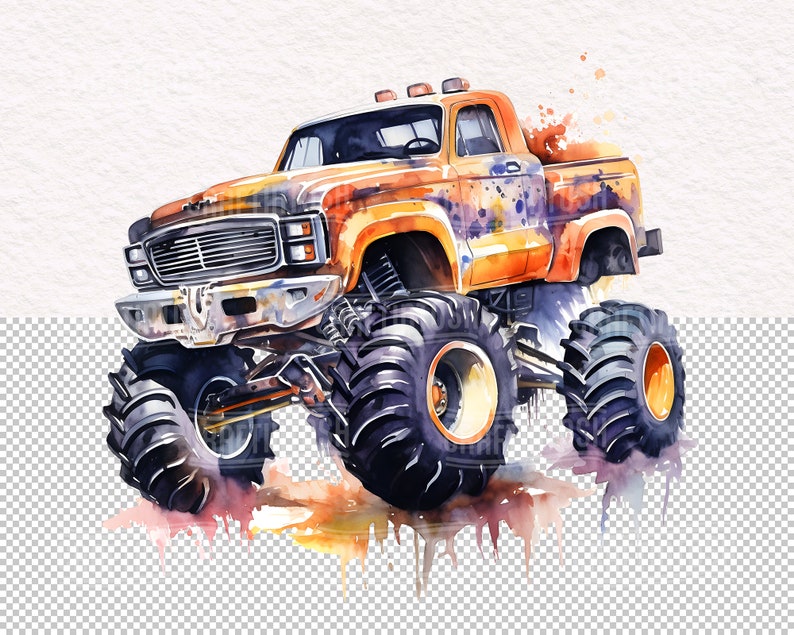 Watercolor Monster Truck Clip Art 53 PNG Set - Digital Graphics ...