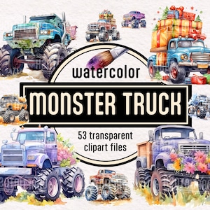 Watercolor Monster Truck Clip Art 53 PNG Set - Digital Graphics ...