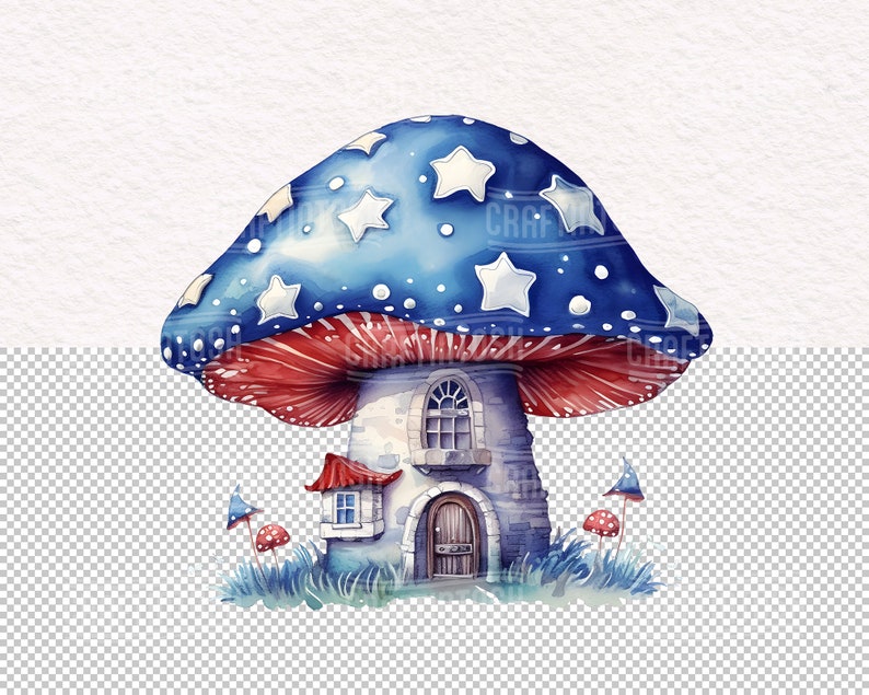 Watercolor Mushroom House Clipart Cute Fantasy Mushroom PNG Bundle ...