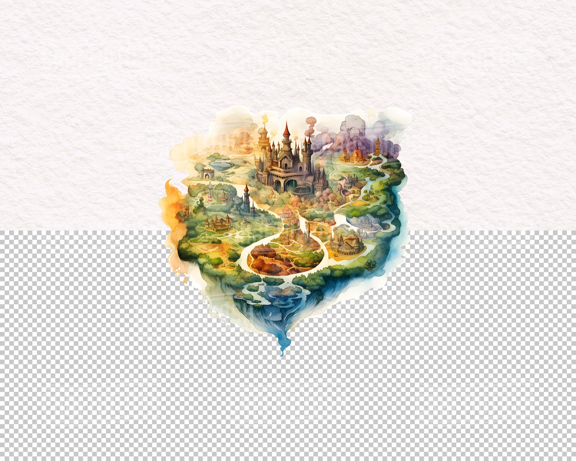 Watercolor Fantasy Land Map Clipart - Fantasy World Adventure Map ...