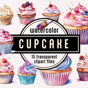 Watercolor Cupcake PNG Clip Art, Baking Clipart, Dessert Clipart, Food ...