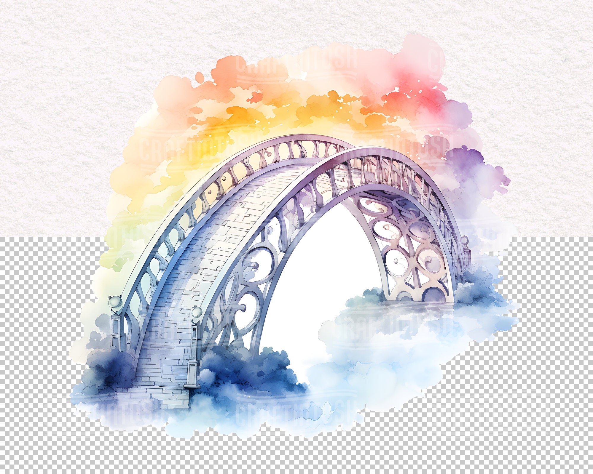 Watercolor Rainbow Bridge Clipart - Pet Memorial, Hope Rainbow PNG ...