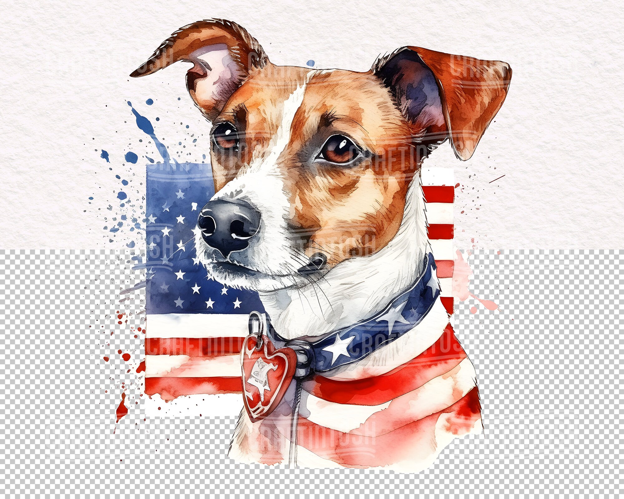Patriotic Dogs 4th of July Watercolor Clipart - Cute Pet Portrait ...