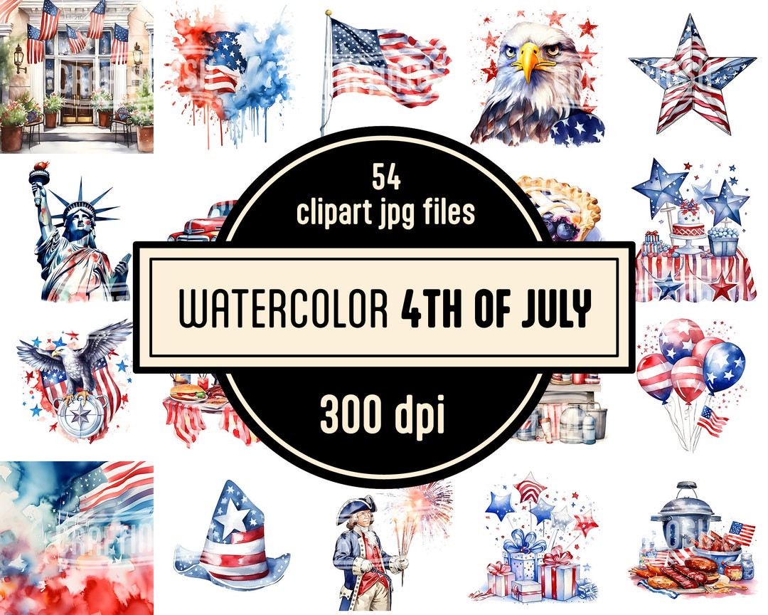 Fourth of July Independence Day Watercolor Clip Art Set - Digital ...