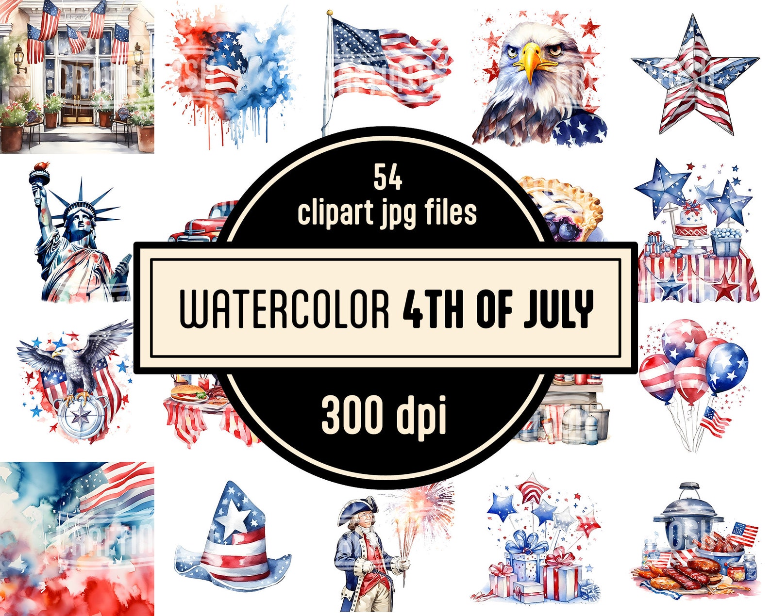 Fourth of July Independence Day Watercolor Clip Art Set - Digital ...