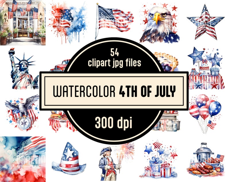 Fourth of July Independence Day Watercolor Clip Art Set - Etsy