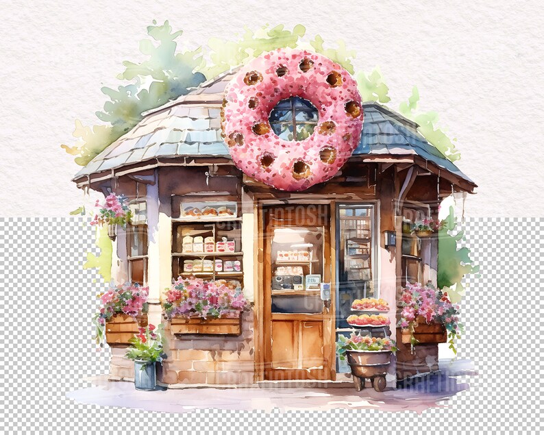 Watercolor Donut Shop Clipart PNG Donut Clip Art Bakery Sweet Dessert ...