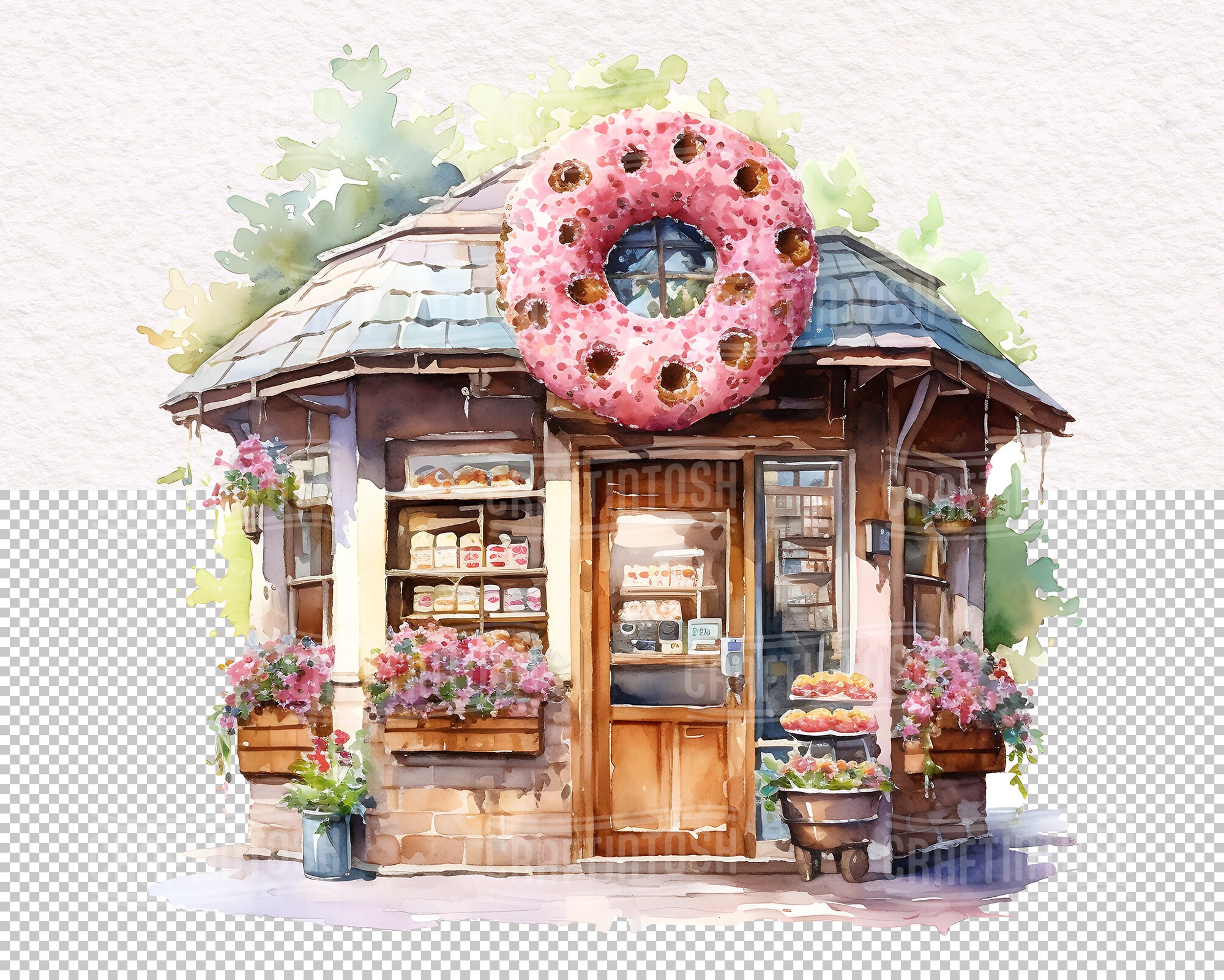 Watercolor Donut Shop Clipart PNG Donut Clip Art Bakery Sweet Dessert ...