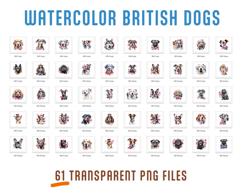 Watercolor British Dogs Clipart PNG Bundle - Union Jack Dog Pet ...