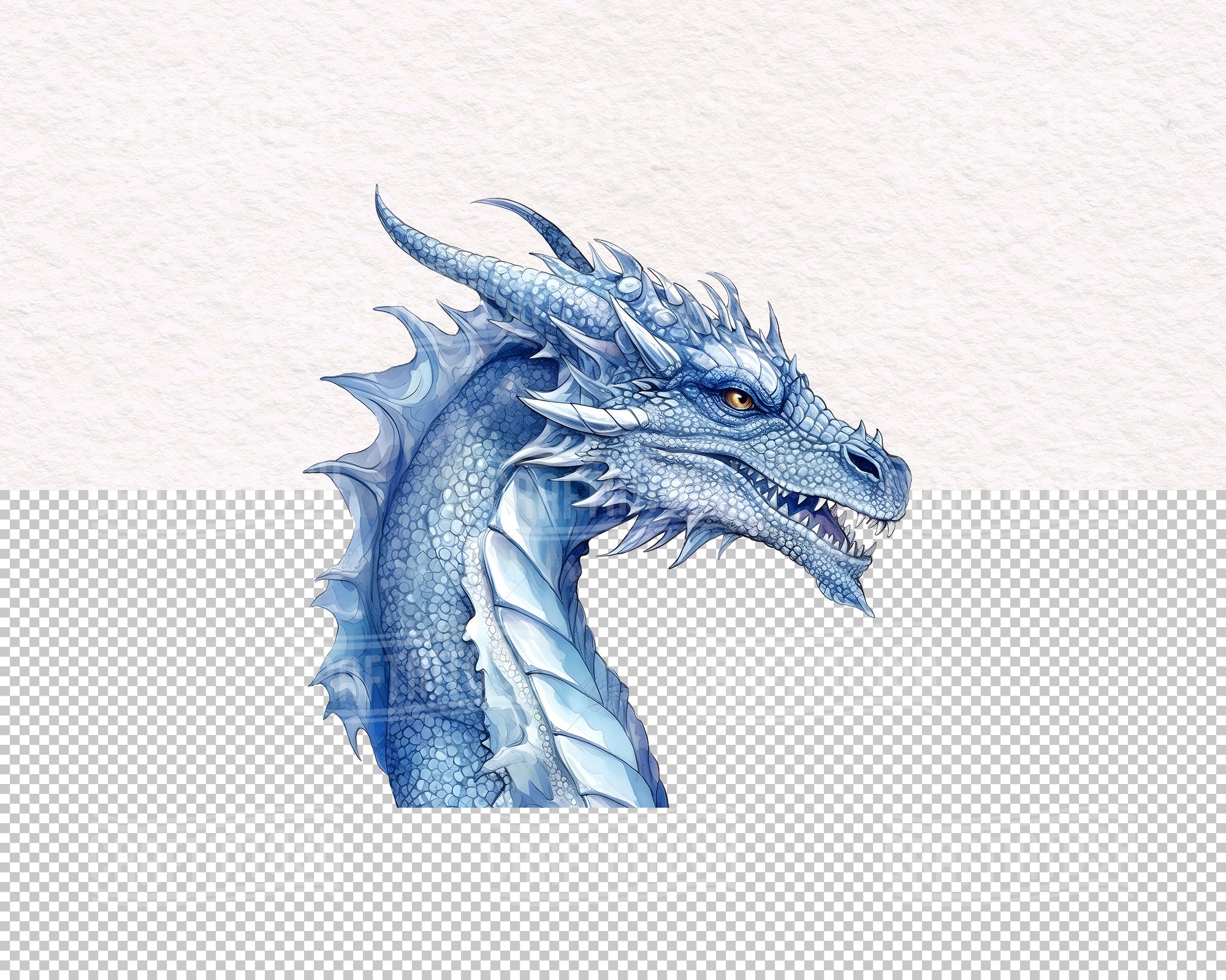 Watercolor Blue Dragon Transparent Clipart PNG Instant Download for ...