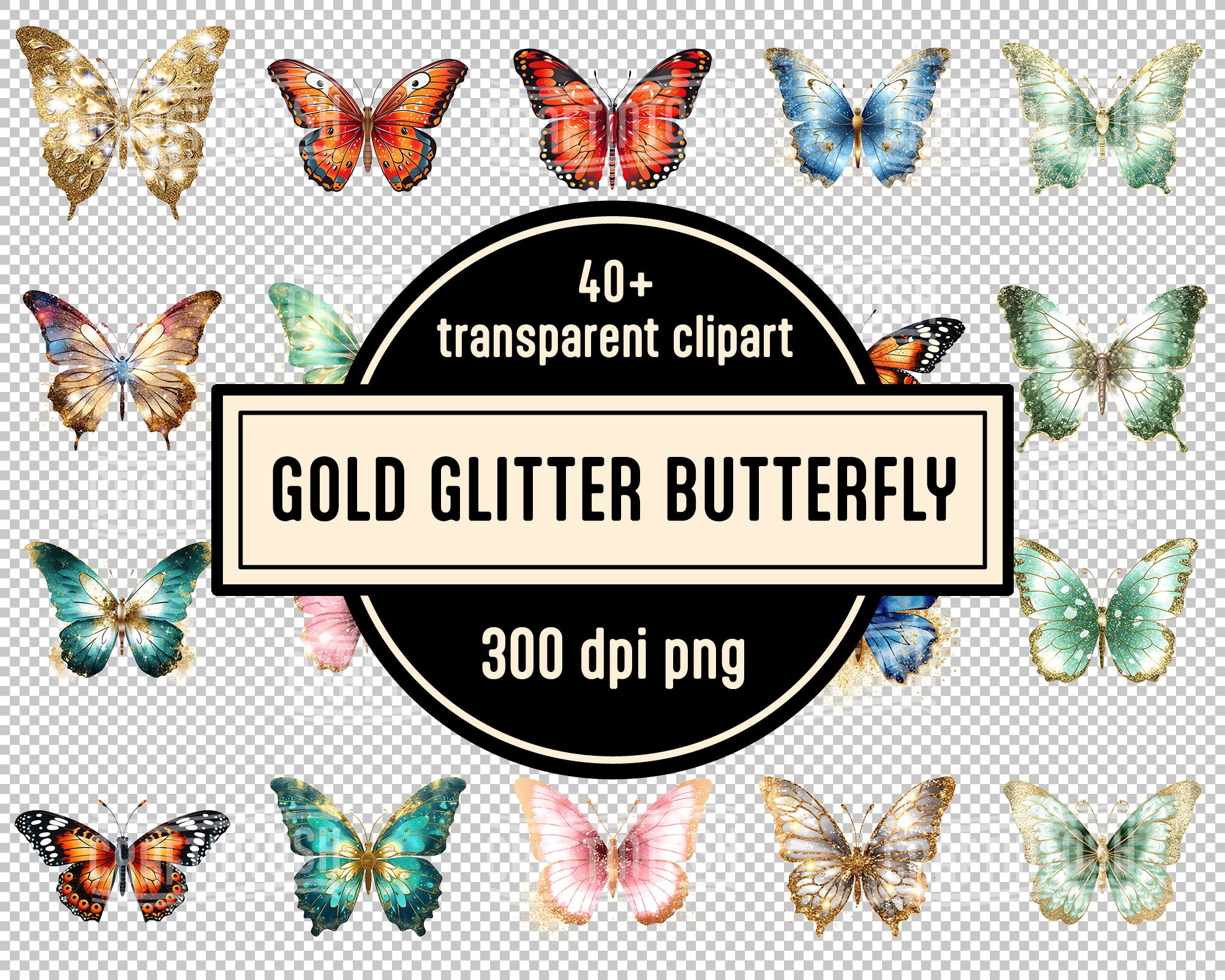 Gold Glitter Butterflies Clipart, Pastel Butterfly, Butterfly Digital ...
