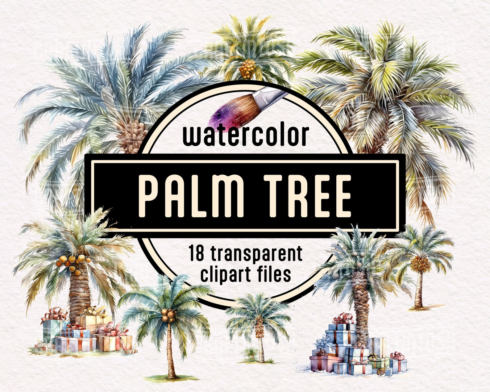 Watercolor Palm Tree Clipart Tropical PNG Christmas Palm Tree Instant ...