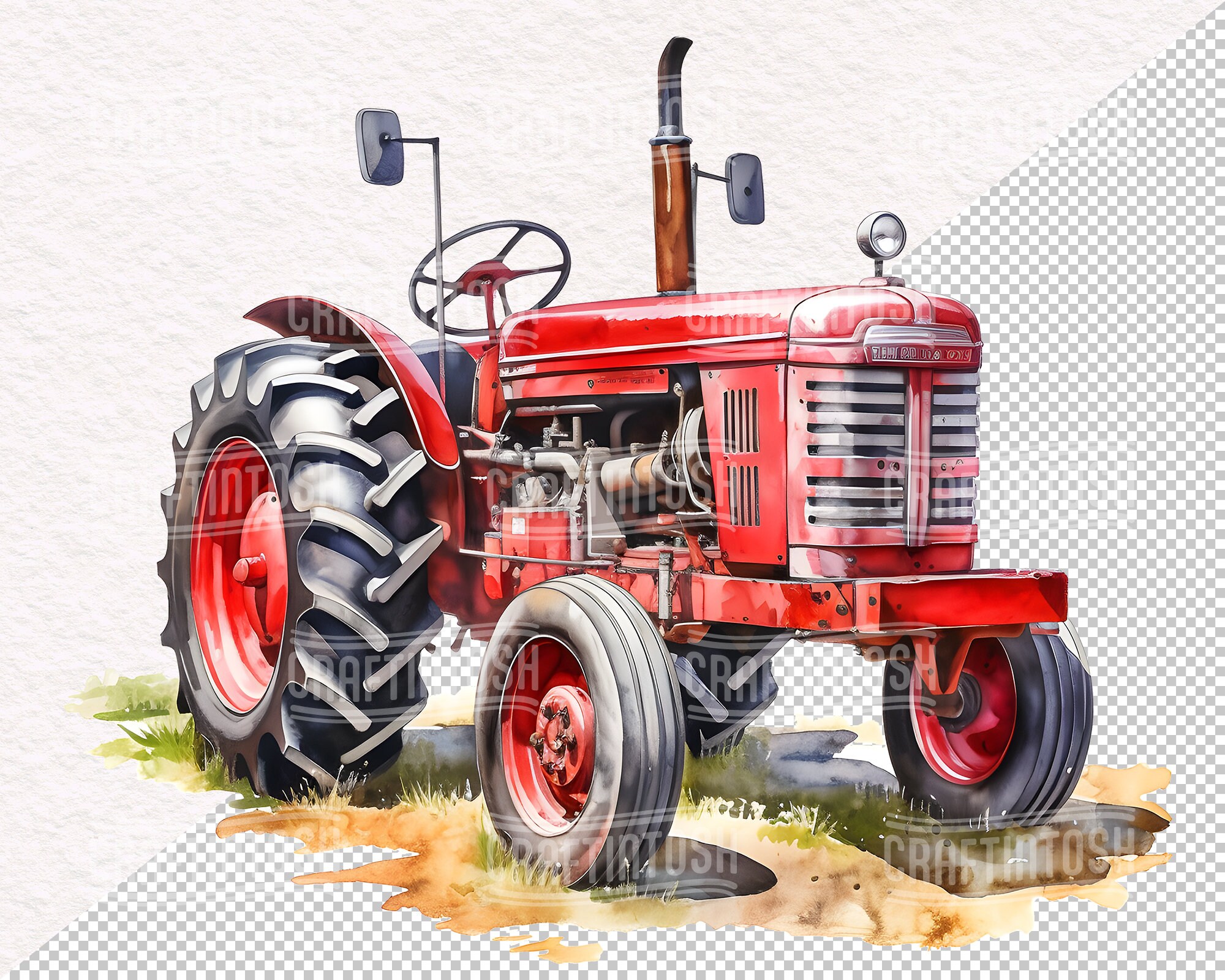 Watercolor Red Yellow Green Tractor Clipart PNG Set - Digital Graphics ...