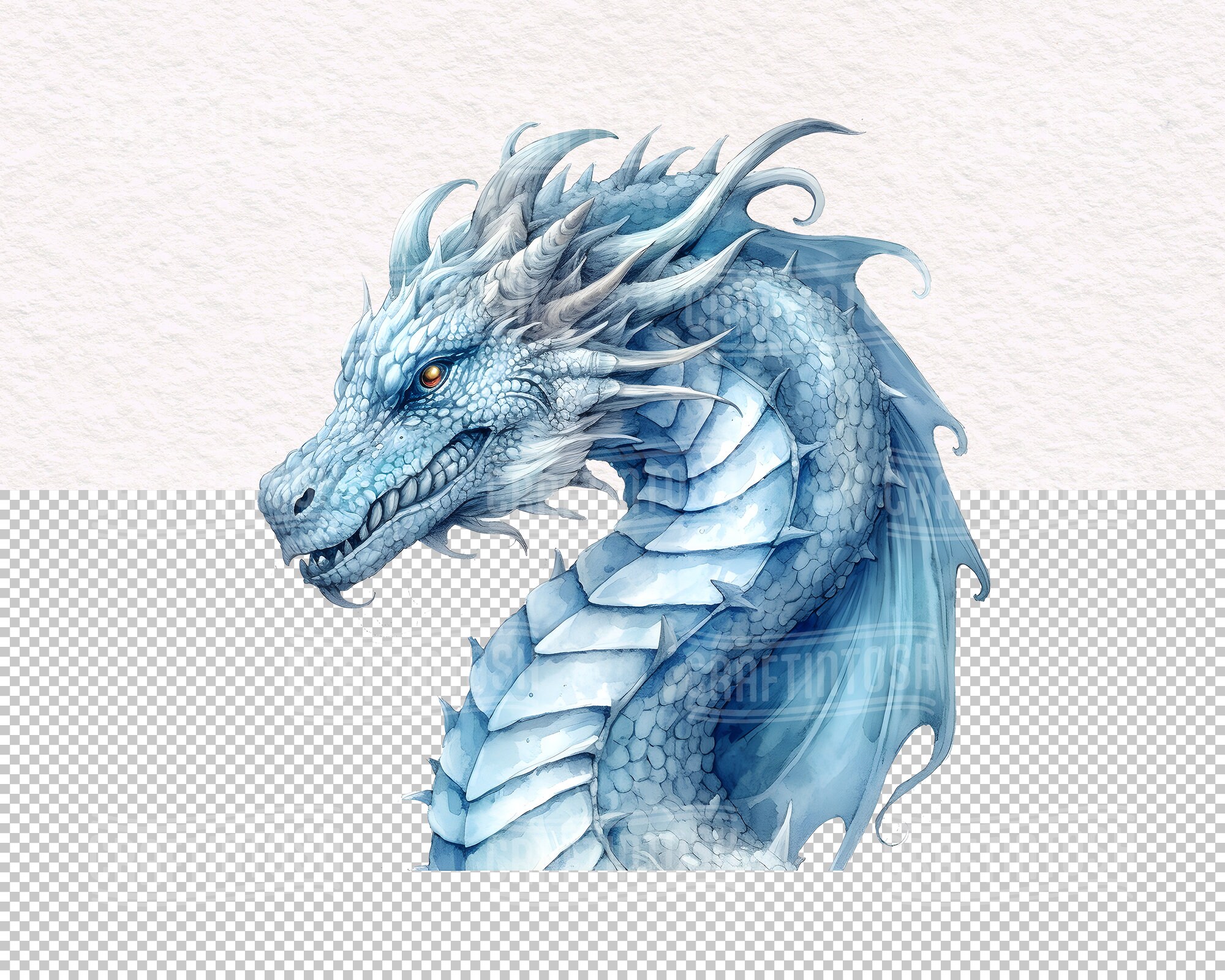 Watercolor Blue Dragon Transparent Clipart PNG Instant Download for ...