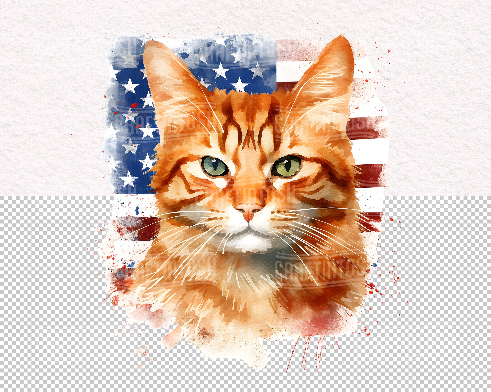 Watercolor Ginger Tabby Cat PNG Transparent Clipart, Orange Tabby With ...