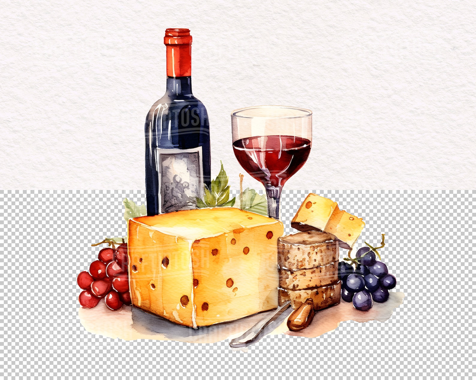 Watercolor Wine and Cheese Clipart Bundle PNG Cheese Board Wine Grapes ...