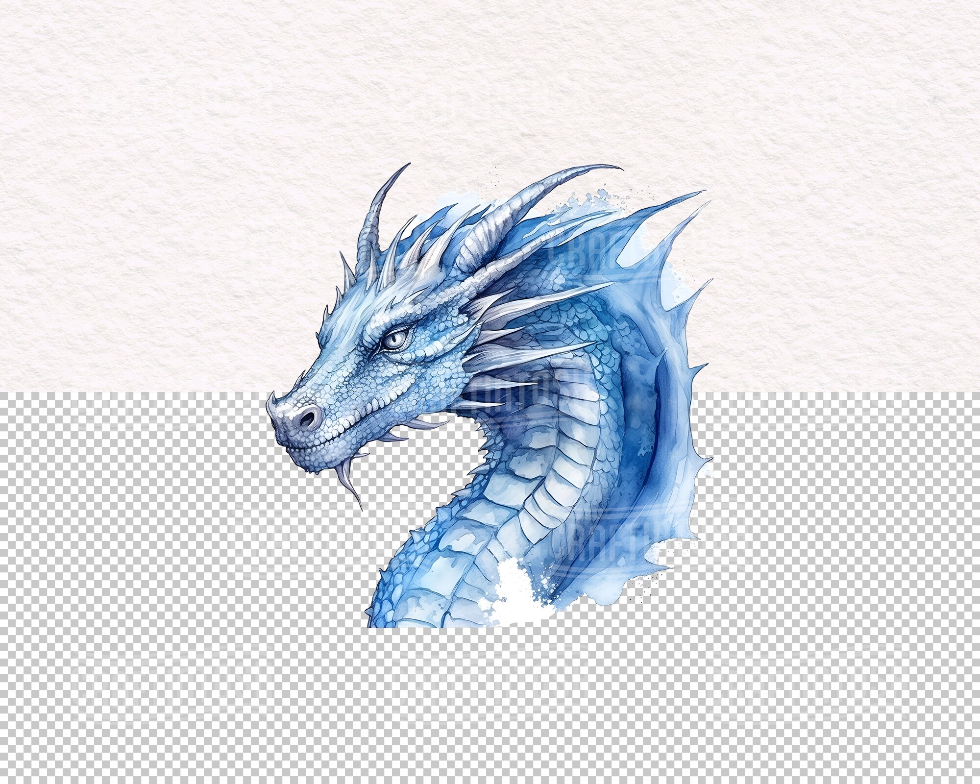Watercolor Blue Dragon Transparent Clipart PNG Instant Download for ...