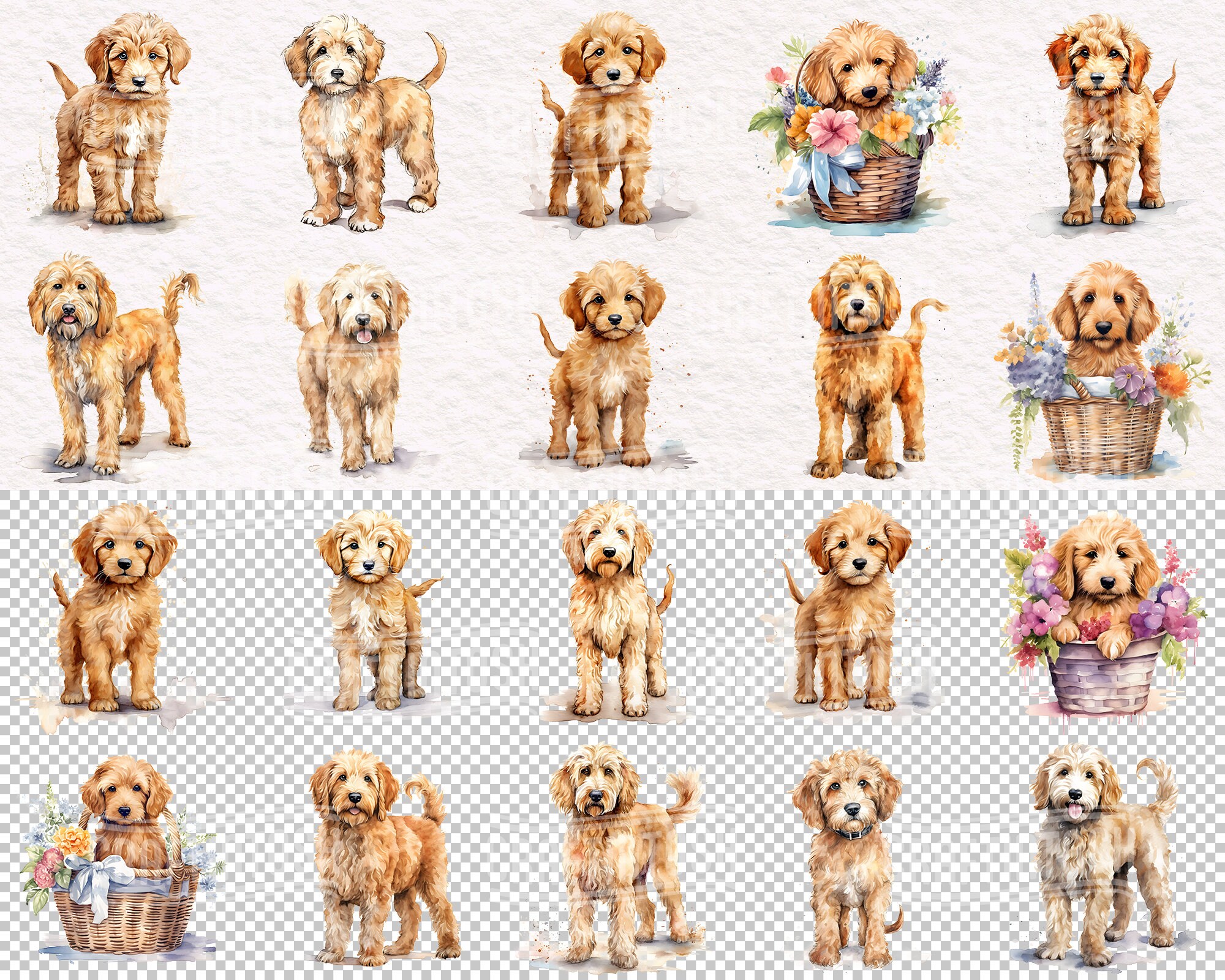 Goldendoodle PNG Dog Watercolor Clip Art Set - Digital Graphics Instant ...