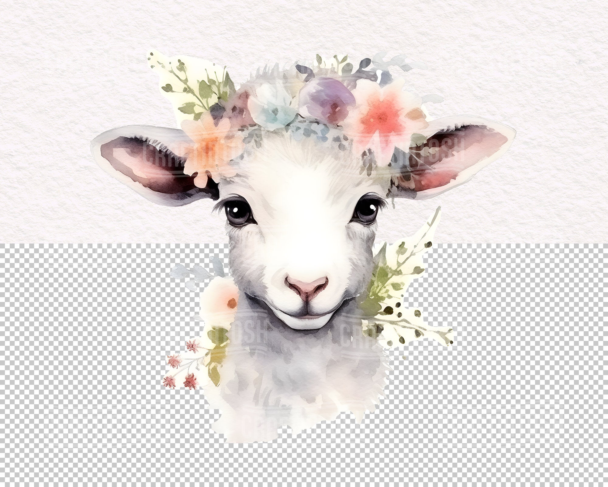 Floral Baby Lamb Clipart Spring Lamb PNG With Flowers for Nursery Wall ...