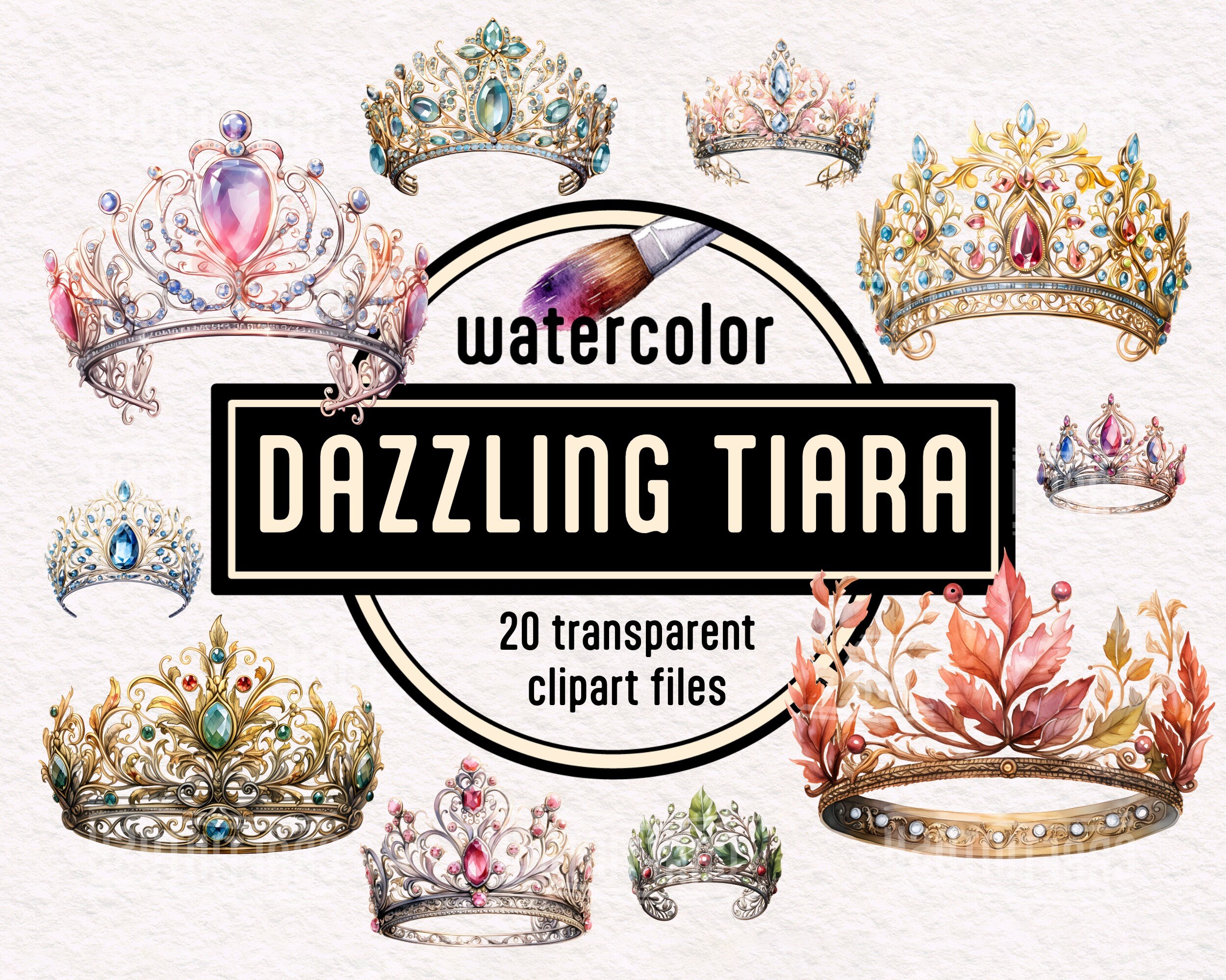 Watercolor Crown & Tiara Clipart PNG Set Commercial Use High Resolution ...