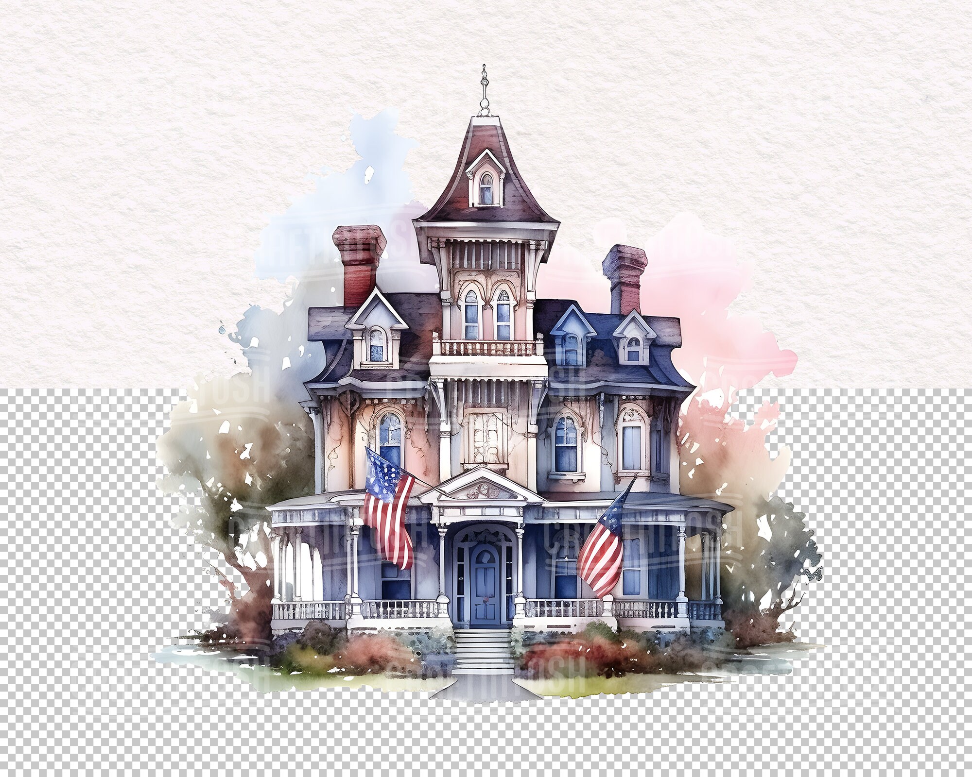 Watercolor Haunted Mansion Clipart Gothic Villa PNG Fantasy Villa ...