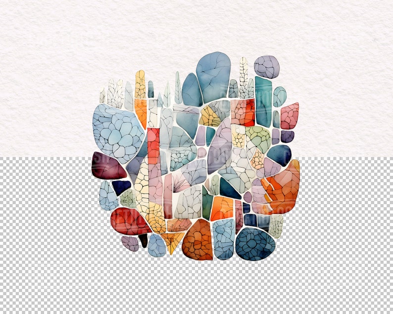 Watercolor Abstract Shapes Clipart Blue Green Art Geometric Mosaic ...