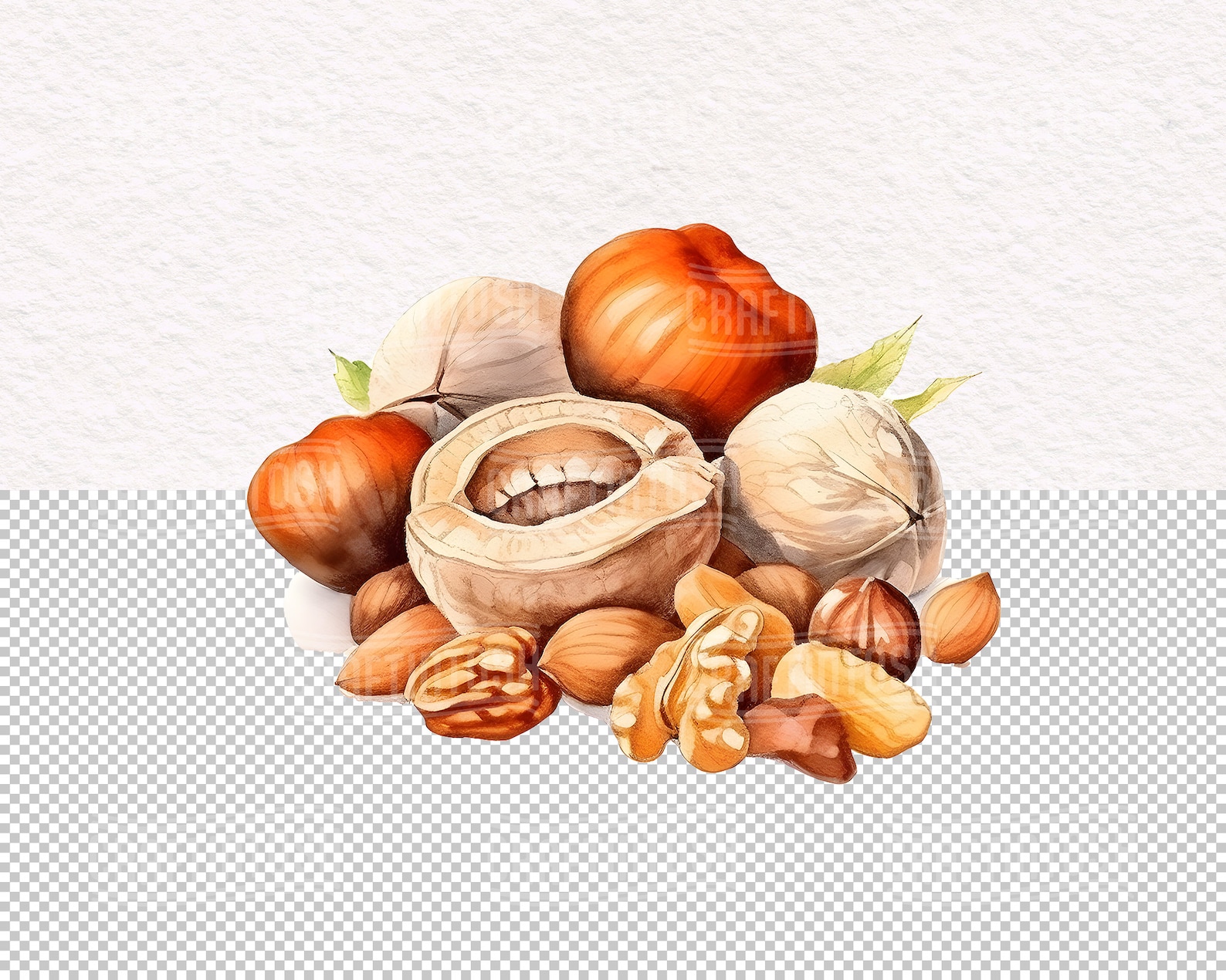 Watercolor Nuts Clipart Bundle: PNG Autumn Harvest Walnut Peanut ...