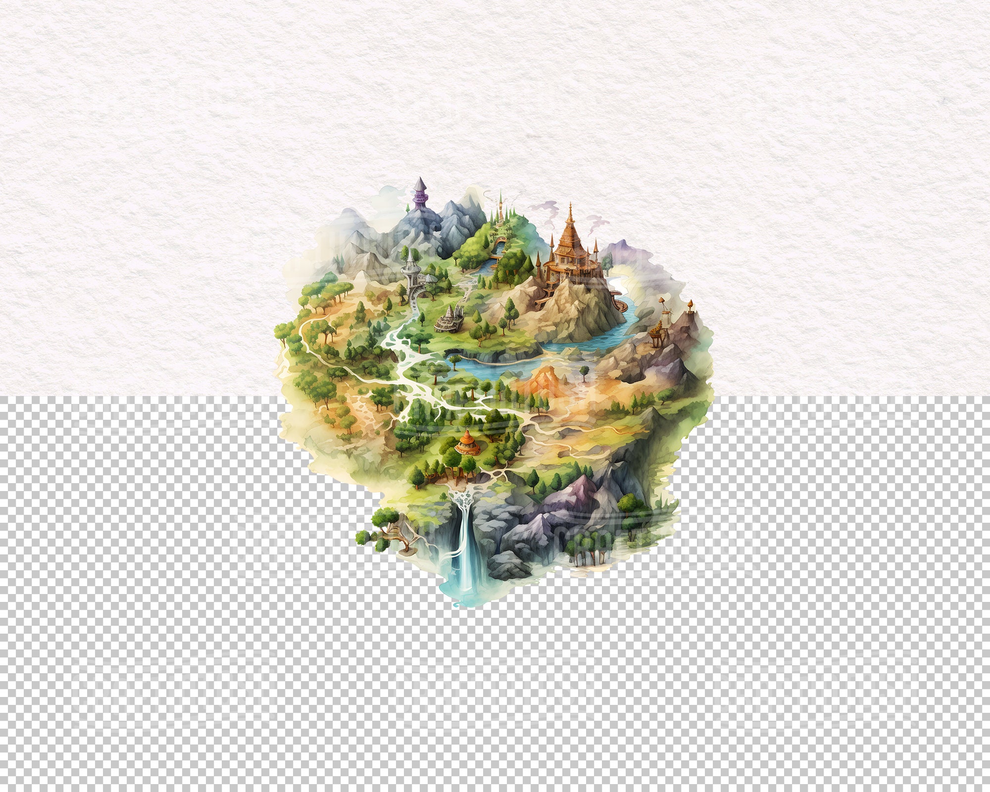 Watercolor Fantasy Land Map Clipart - Fantasy World Adventure Map ...