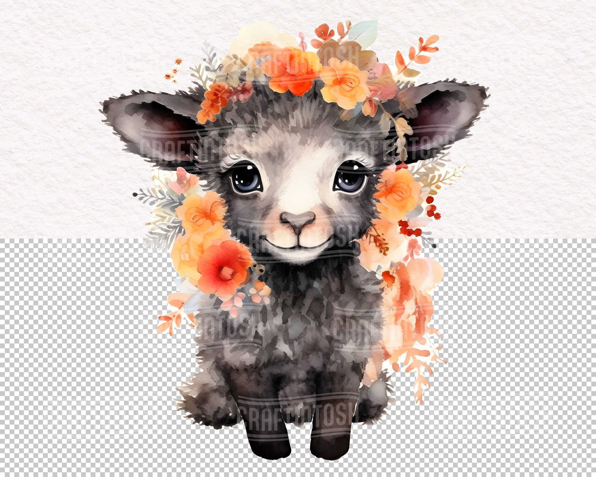 Floral Baby Lamb Clipart Spring Lamb PNG With Flowers for Nursery Wall ...