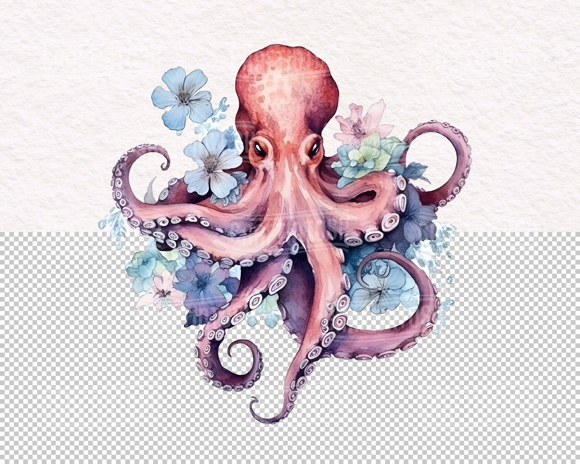 Watercolor Octopus Clipart Under the Sea Life Ocean PNG, Printable ...
