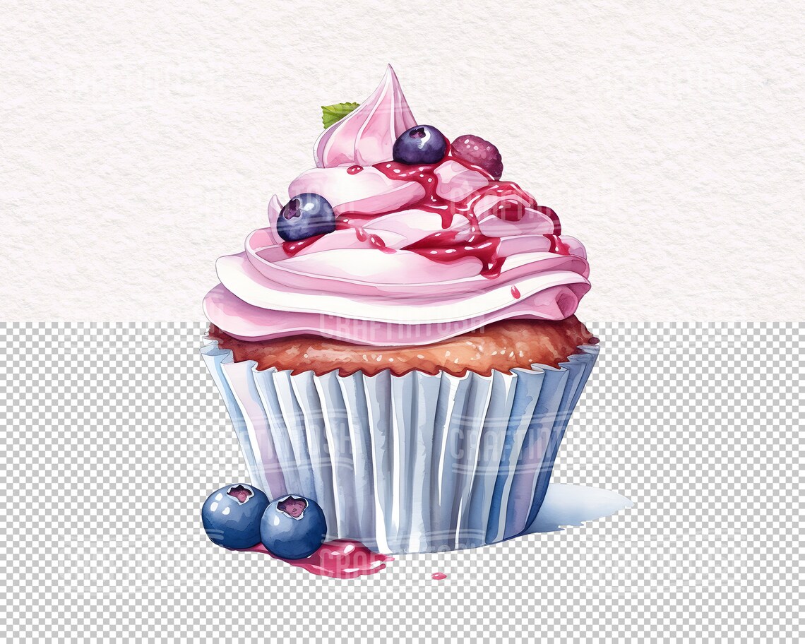 Watercolor Cupcake PNG Clip Art, Baking Clipart, Dessert Clipart, Food ...