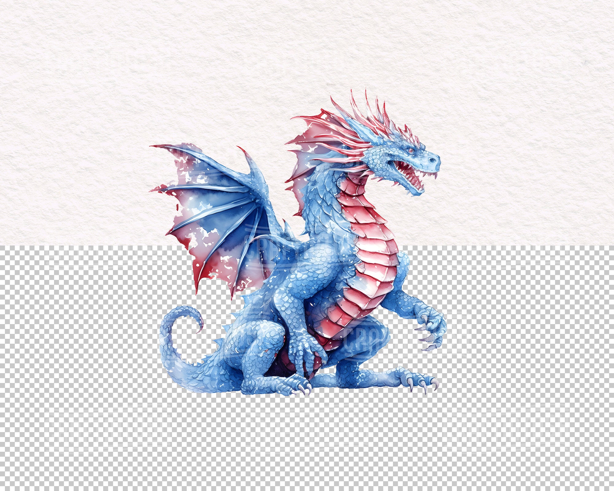 Watercolor Blue Dragon Transparent Clipart PNG Instant Download for ...