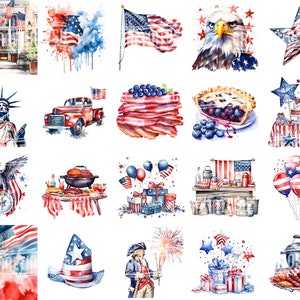 Fourth of July Independence Day Watercolor Clip Art Set - Digital ...