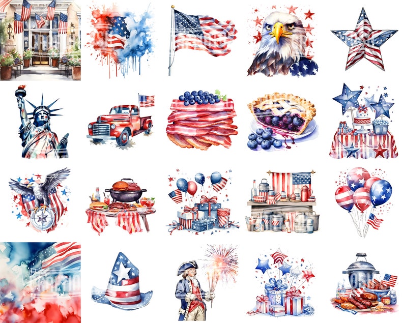 Fourth of July Independence Day Watercolor Clip Art Set - Digital ...