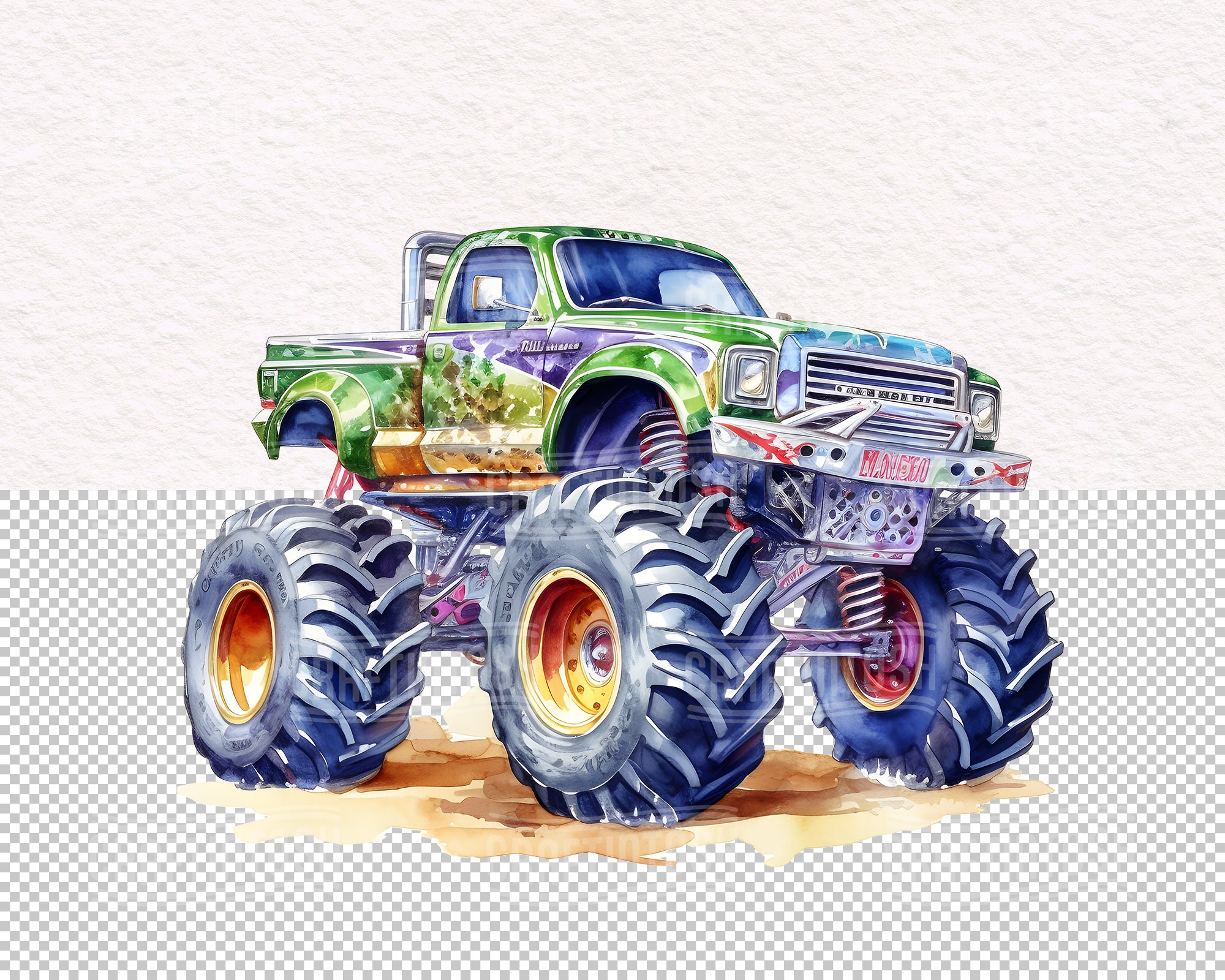 Watercolor Monster Truck Clip Art 53 PNG Set - Digital Graphics ...