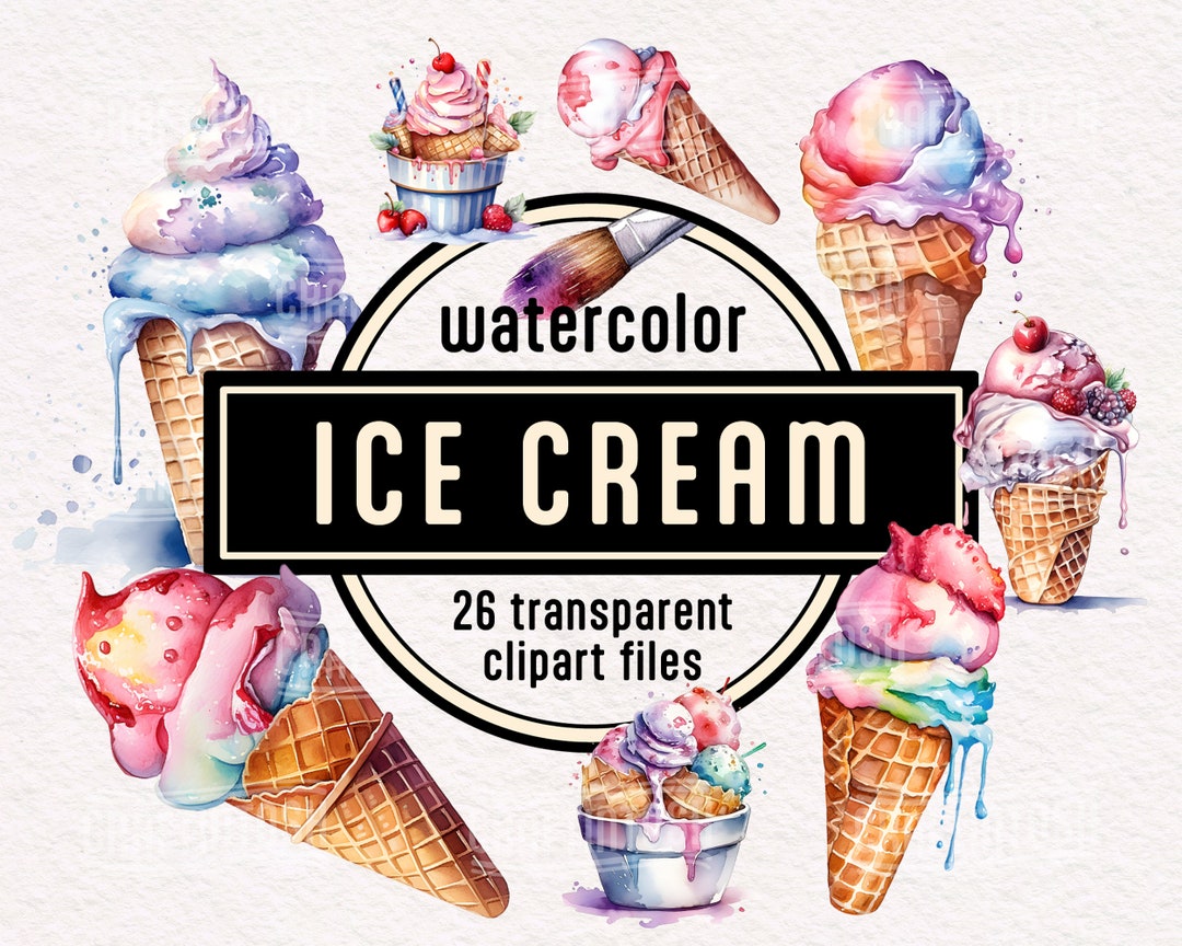 Watercolor Dripping Ice Cream Clipart - Transparent Ice Cream Ornament ...