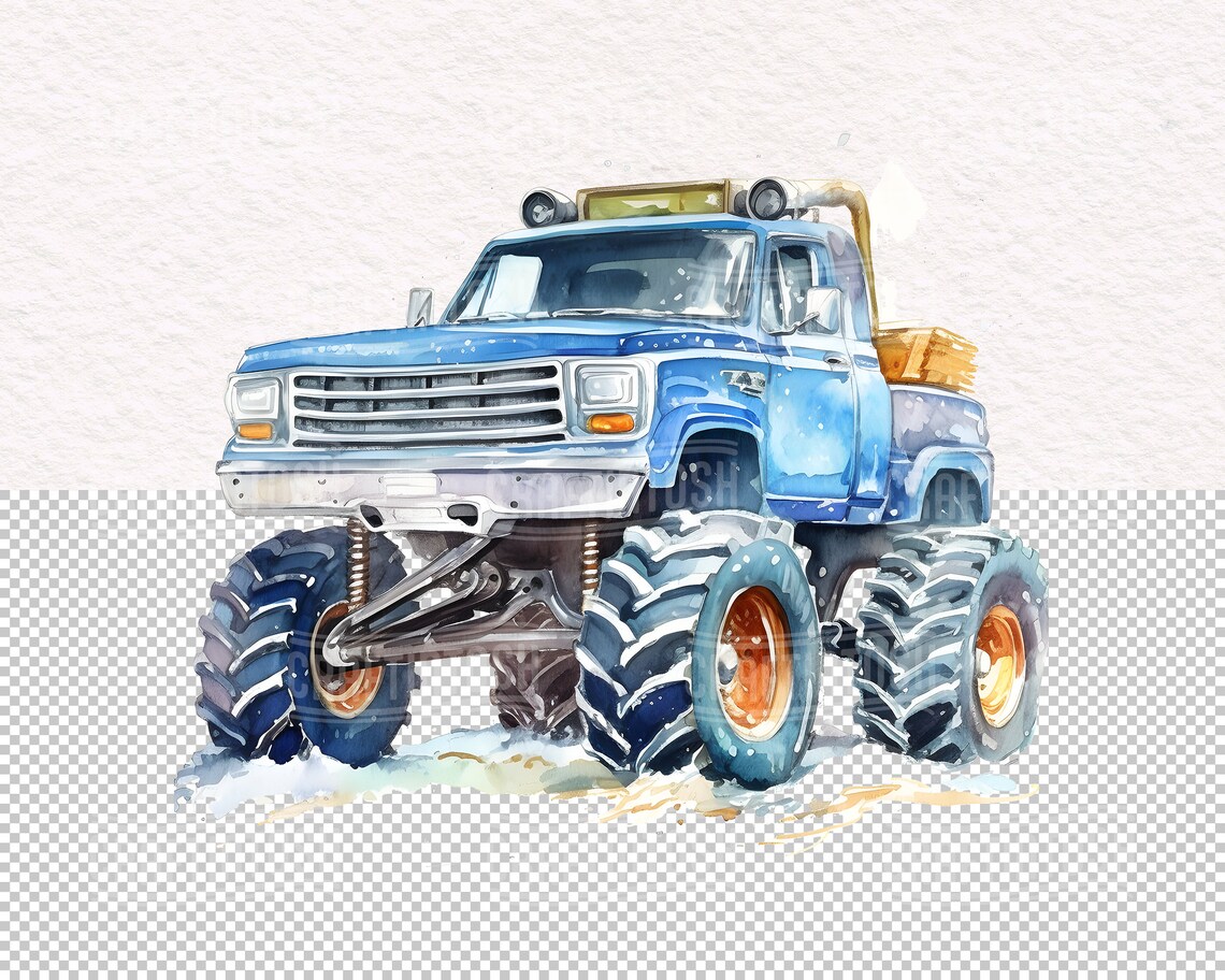 Watercolor Monster Truck Clip Art 53 PNG Set - Digital Graphics ...