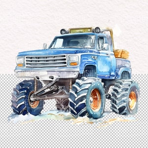 Watercolor Monster Truck Clip Art 53 PNG Set - Digital Graphics ...