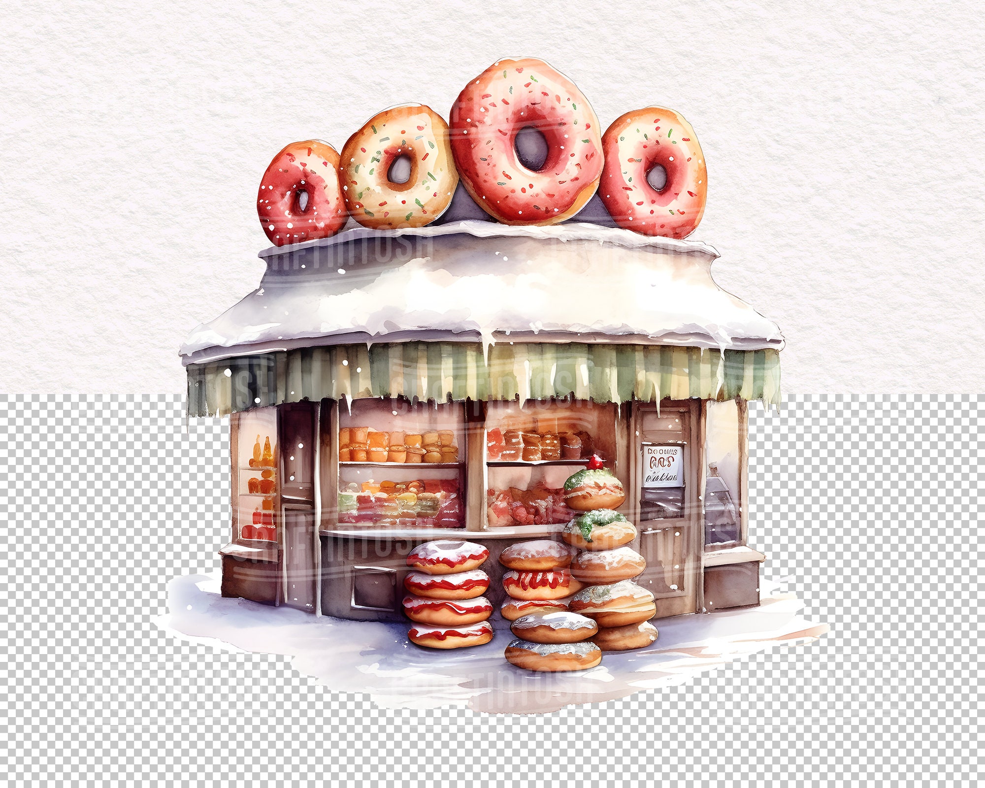 Watercolor Donut Shop Clipart PNG Donut Clip Art Bakery Sweet Dessert ...