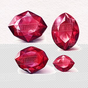 Watercolor Red Ruby Gemstone Clipart - 26 PNG Ruby Clipart Cut Heart ...