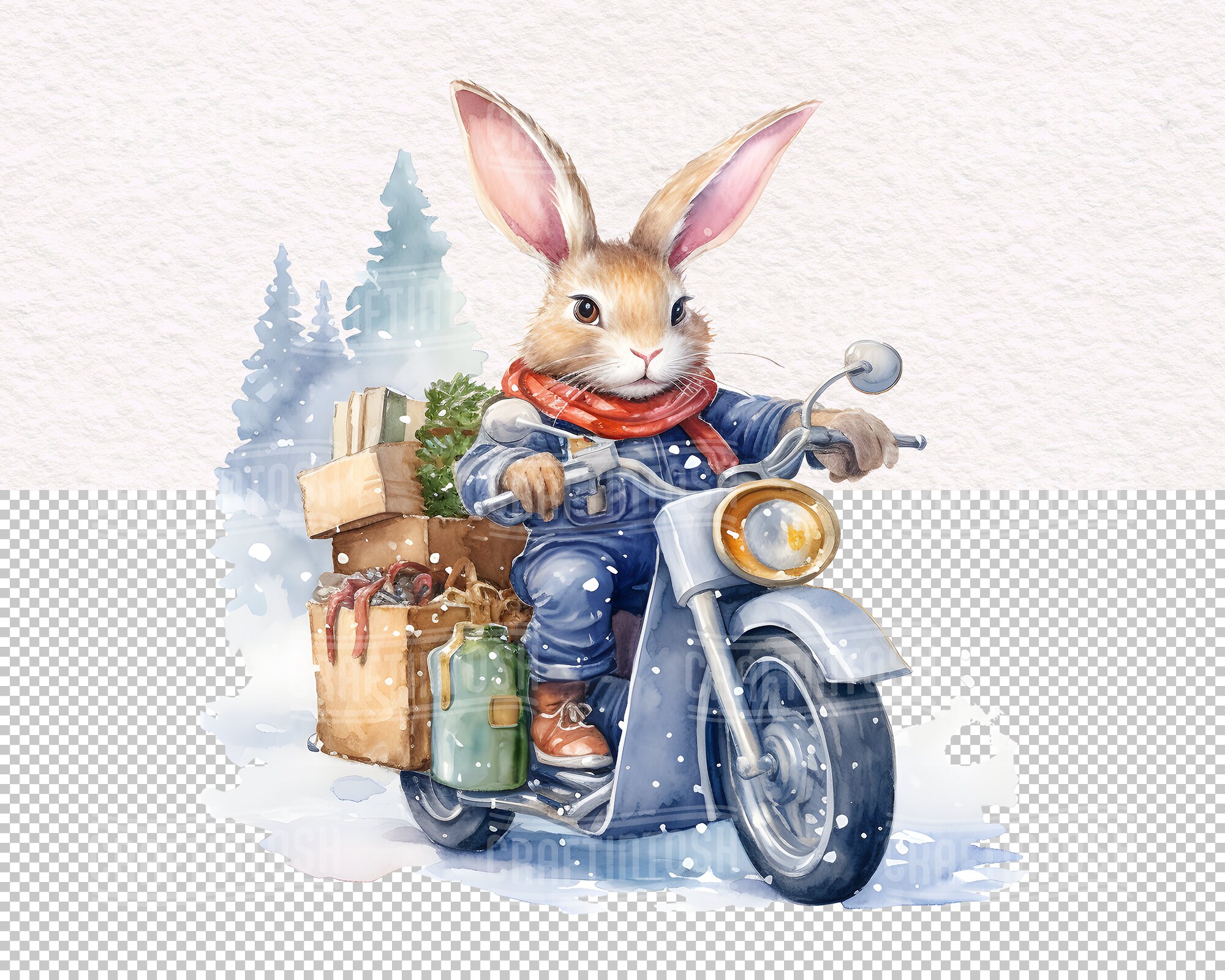Watercolor Biker Bunny Clipart Bundle - Cute Bunny on Bike Printable ...