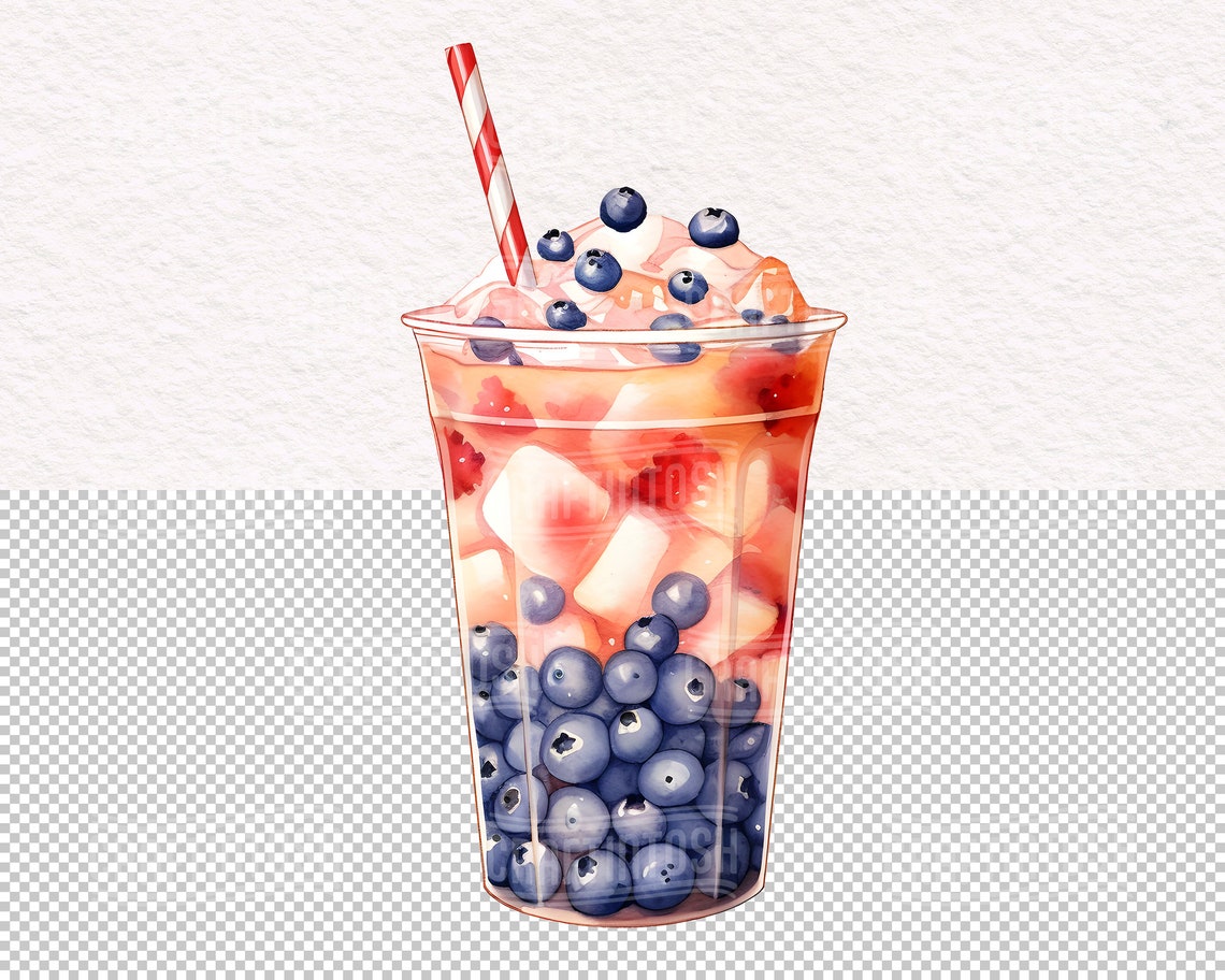 Watercolor Boba Tea Clipart - Bubble Tea PNG Tapioca Tea Boba Nai Cha ...