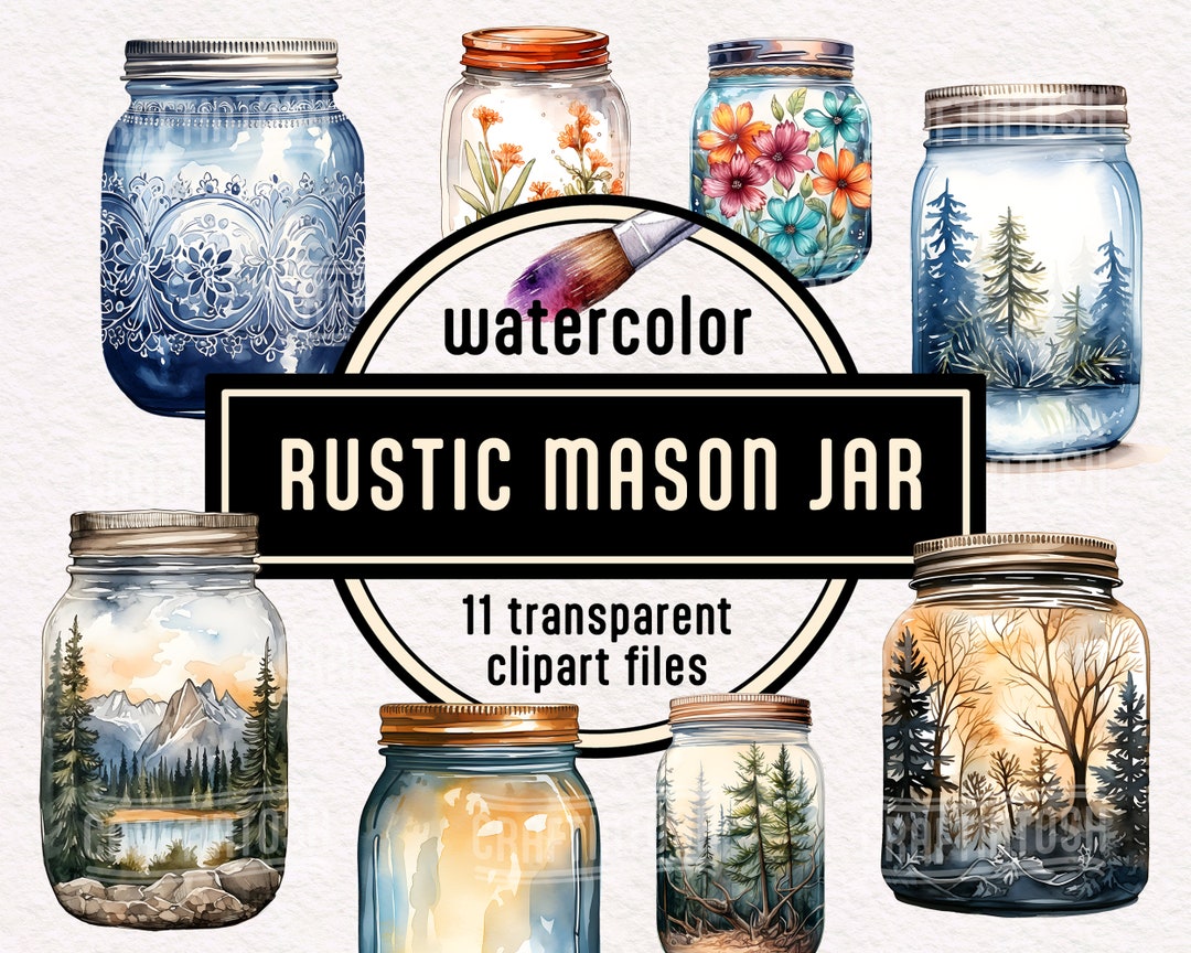 Watercolor Rustic Mason Jar Clipart: Transparent PNG, Enchanted Forest ...