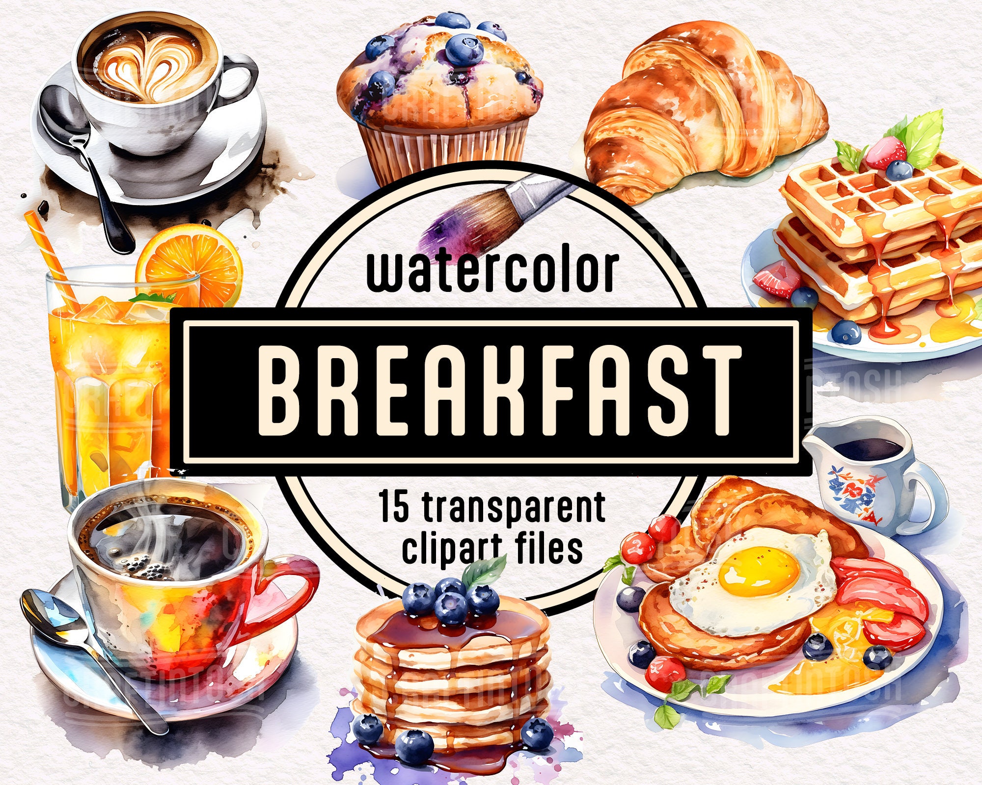 Watercolor Breakfast Clipart Transparent PNG Brunch - Etsy