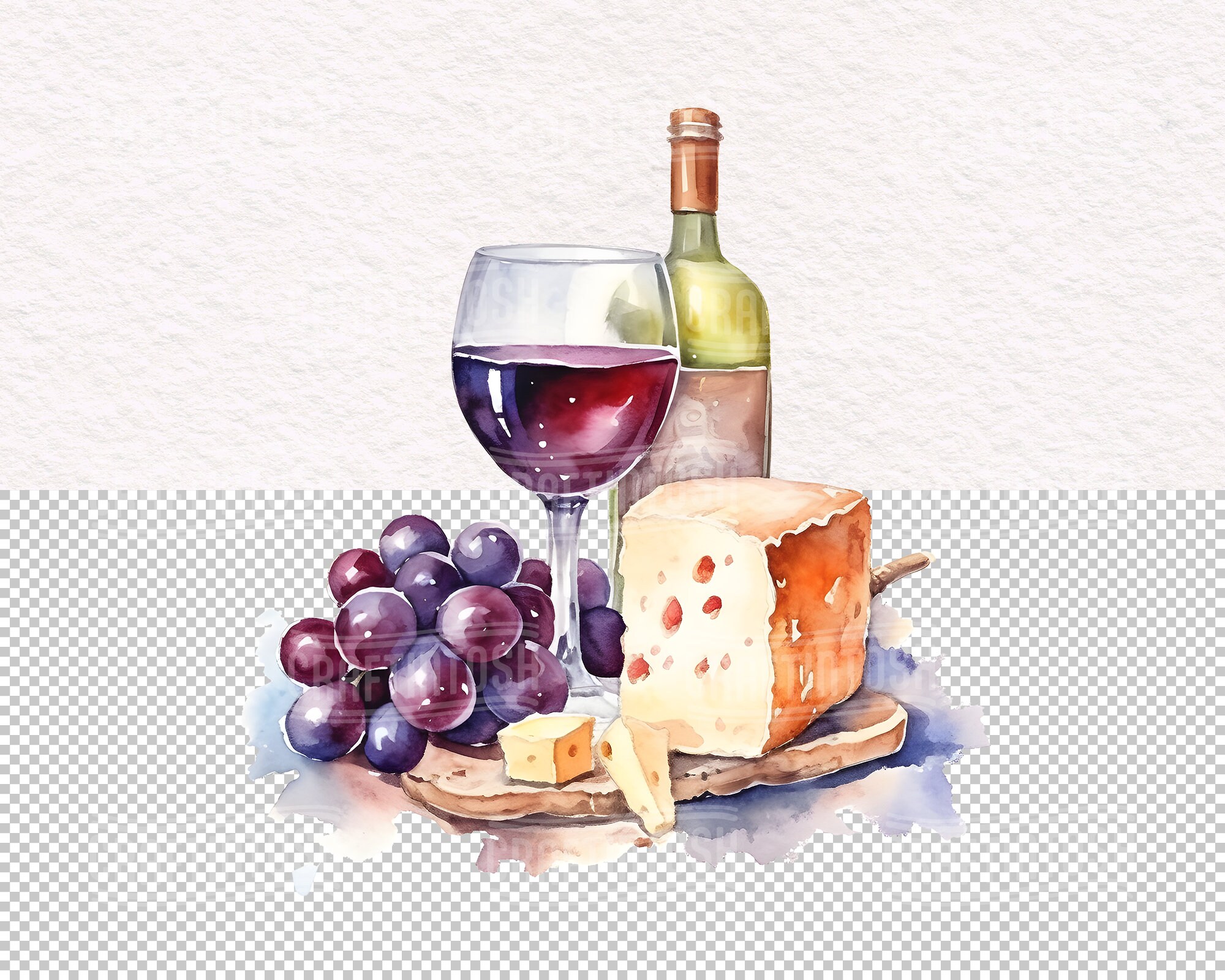 Watercolor Wine and Cheese Clipart Bundle - PNG Cheese Board Wine ...