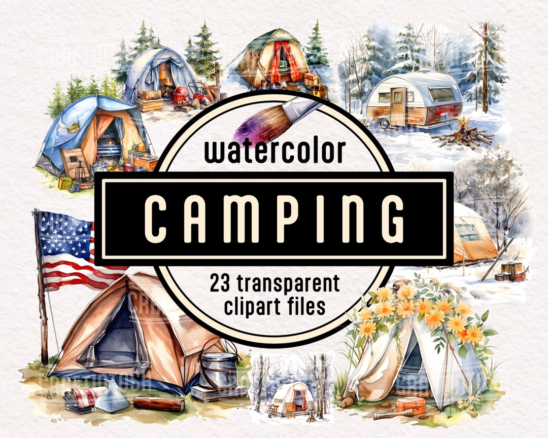 Watercolor Camping Clipart - Crazy Glamping PNG Camping Tent Funny ...